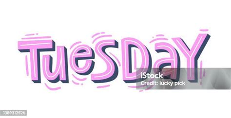 화요일문자 현대 손으로 쓴 텍스트 플래너 스티커 밝은 화요일텍스트 요일 계획 개념입니다 개념에 대한 스톡 벡터 아트 및 기타