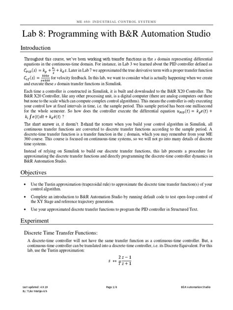 Lab 8 Programming With Bandr Automation Studio Discrete Time Transfer
