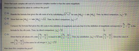 solved show that each complex nth root of a nonzero complex