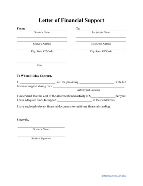 Free Letter Of Financial Support Templates And Samples Download Pdf