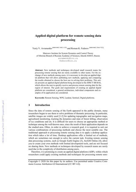 Pdf Applied Digital Platform For Remote Sensing Data Processingceur Vol 2677paper14