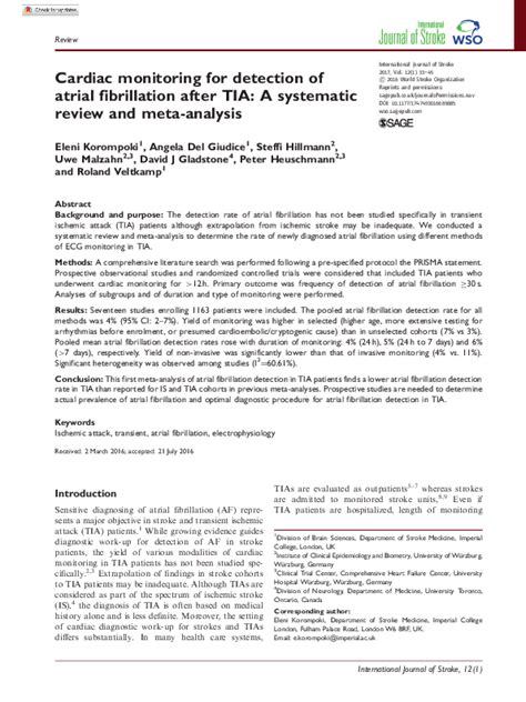 Pdf Cardiac Monitoring For Detection Of Atrial Fibrillation After Tia A Systematic Review And