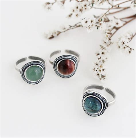 당일출고맞춤제작💍 타이거 아이즈 천연 원석 순 은 볼드 링 반지 Aq 굵은 포인트 큰 프리 사이즈 앤틱 빈티지 써지컬 레이어드 스타일 볼륨 그린 블루 네이비 레드 가넷