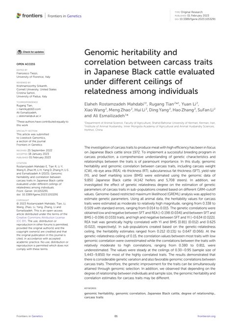 Pdf Genomic Heritability And Correlation Between Carcass Traits In Japanese Black Cattle