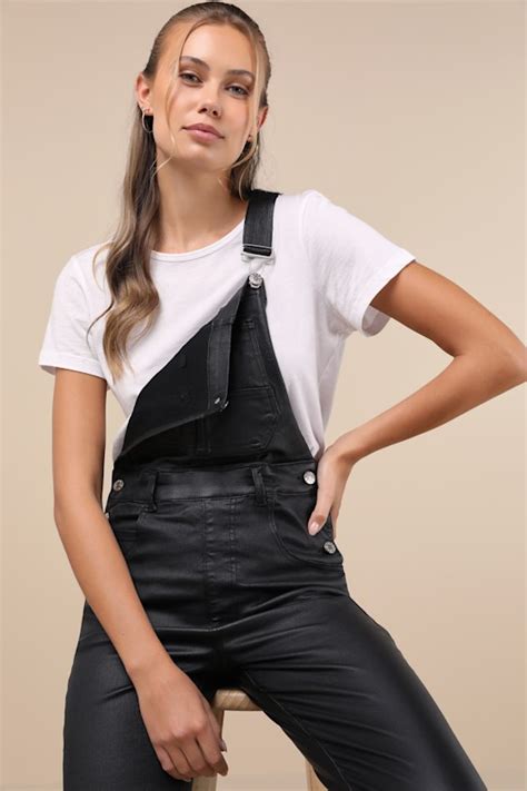 Daze Denim Broadway Black Coated Overalls Coated Overalls Lulus