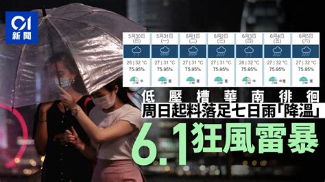 天文台料周日起落足七日雨 下周二狂風雷暴 氣溫稍降最高31度