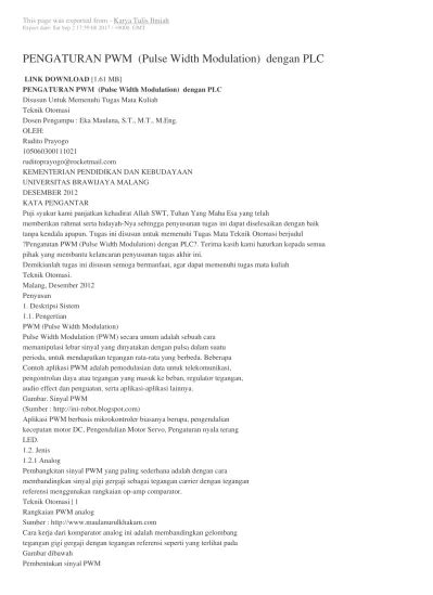 Pengaturan Pwm Pulse Width Modulation Dengan Plc