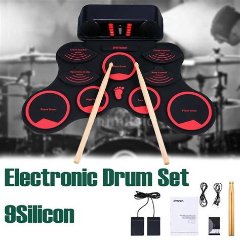 Ammoon Portable Electronic Drum Set Digital Roll Up Midi Drum Kit 9 Silicon Durm Pads Built In
