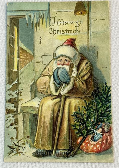 Sold Price Antique C 1908 Santa Claus Wearing A Brown Robe With Blue