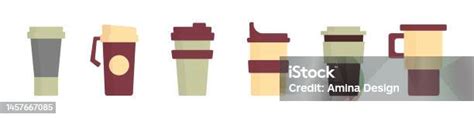 커피 병 세트 음료 물을 위한 컵의 평면 그림 차와 텀블러에 대 한 벡터 여행 머그잔 가리기에 대한 스톡 벡터 아트 및 기타 이미지 가리기 개념 개체 그룹 Istock