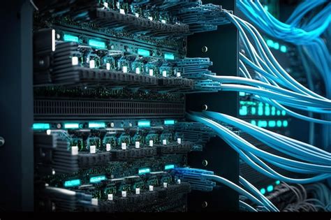 Premium Photo Internet Network Switch With Ethernet Cables Plugged In Data Center Cloud