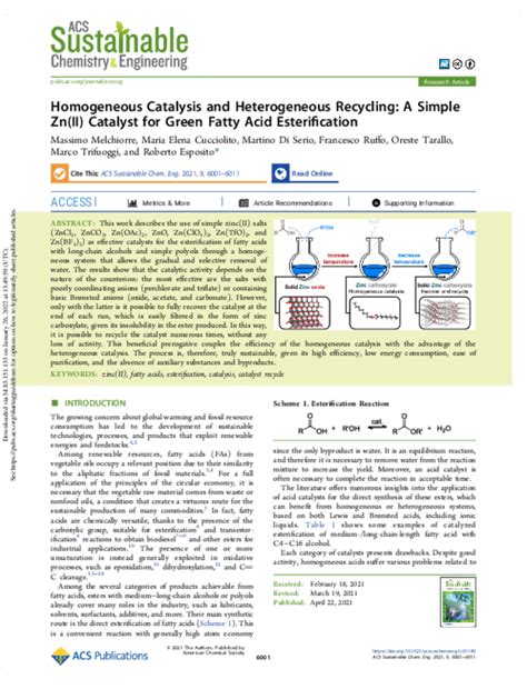 Pdf Homogeneous Catalysis And Heterogeneous Recycling A Simple Znii