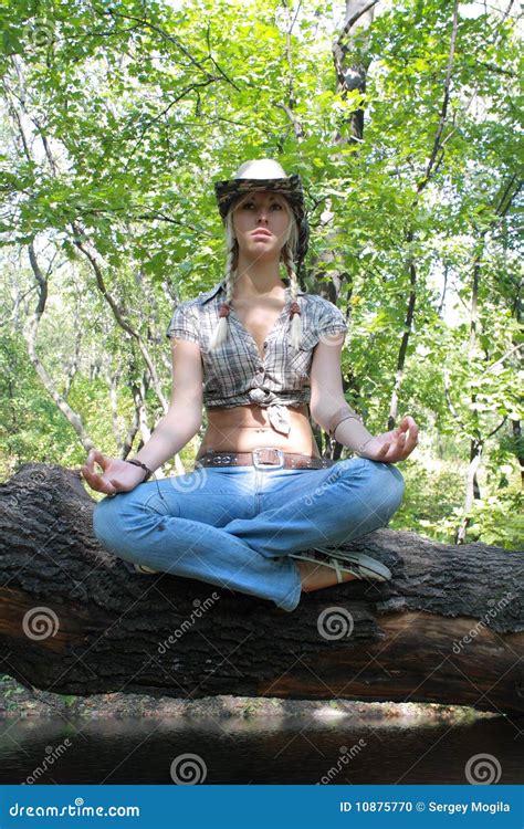 Sexual Blonde In Wood Sits On Tree Stock Photo Image Of Blonde River