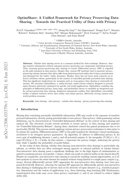 Pdf Optimshare A Unified Framework For Privacy Preserving Data Sharing Towards The
