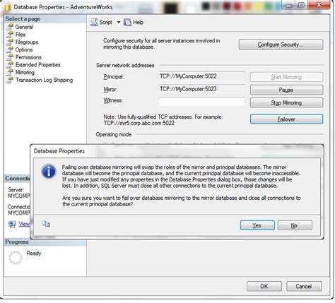 manage sqlserver failover in mirroring