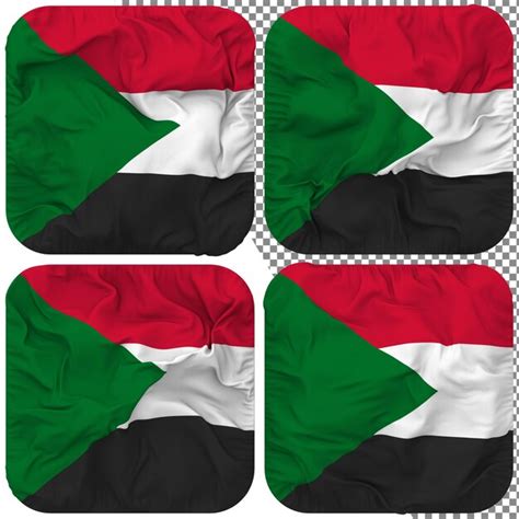 Premium Psd Sudan Flag Squire Shape Isolated Different Waving Style Bump Texture 3d Rendering