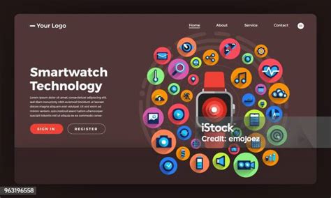 실물 디자인 웹사이트 평면 디자인 개념 Smartwatch 착용 할 수 있는 기술 벡터 일러스트입니다 0명에 대한 스톡 벡터