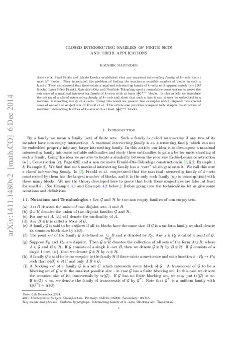 Pdf Closed Intersecting Families Of Finite Sets And Their Applications