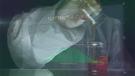Animation Of Graph With Flatten The Curve Over Hands Of Lab Worker With