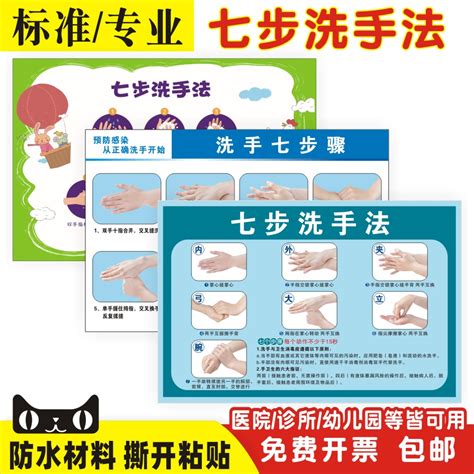 七步洗手法墙贴医院七步洗手法示意图学校幼儿园洗手法贴厨房食堂七步洗手法步骤图标准七部洗手法pvc标识牌 虎窝淘