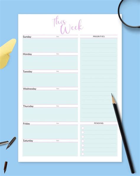 Weekly Task Sheet Template Weekly Planner Template Weekly Plan Template Planner Template