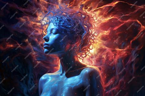 Premium Photo Young Beautiful Woman Illustration With Neural Network Artificial Intelligence