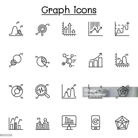 그래프 차트 얇은 선 스타일로 설정된 다이어그램 아이콘 아이콘에 대한 스톡 벡터 아트 및 기타 이미지 아이콘 성장차트
