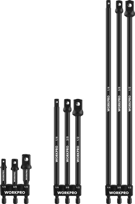 Workpro 9 Piece Socket Adapter Extension Set 1 4 3 8 1 2 Inch Drive 1 4 Inch Hex Shank
