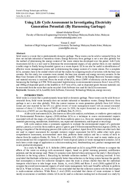 Pdf Using Life Cycle Assessment In Investigating Electricity Generation Potential By