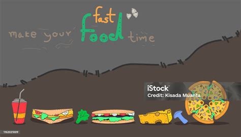 패스트 푸드와 음료 플랫 파스텔 컬러 디자인 빈티지 스타일입니다 벡터 일러스트 레이 션 Eps10 0명에 대한 스톡 벡터 아트