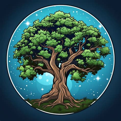 An Illustration Of A Tree In A Circle With Stars Stock Illustration Illustration Of Cartoon