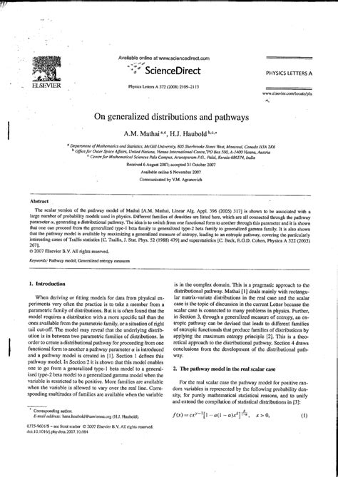 Pdf On Generalized Distributions And Pathways