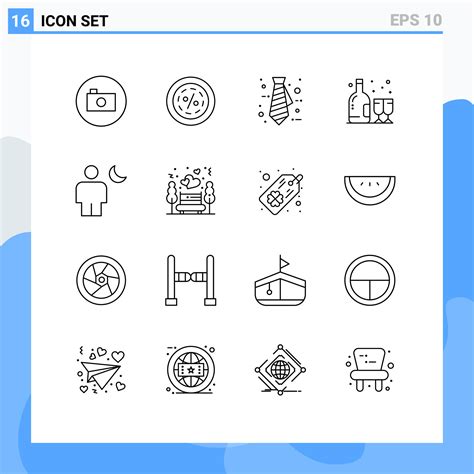 Set Of 16 Modern Ui Icons Symbols Signs For Avatar Glass Sale Birthday Tie Editable Vector