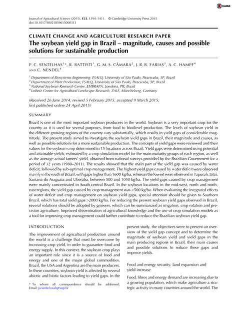 Pdf The Soybean Yield Gap In Brazil Magnitude Causes And Possible Solutions For Sustainable