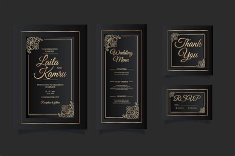 우아한 결혼식 초대 카드 세트 무료 벡터