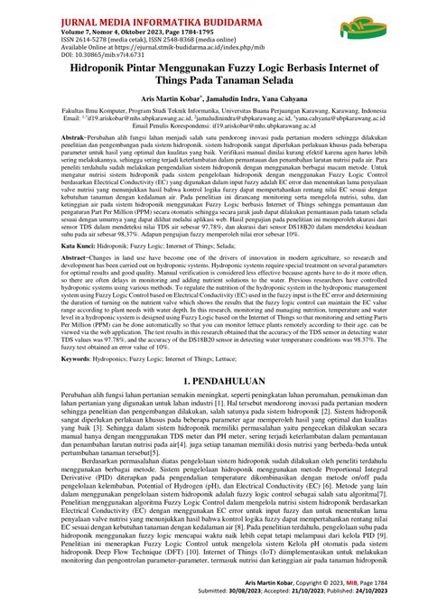 pdf hidroponik pintar menggunakan fuzzy logic berbasis internet of things pada tanaman selada