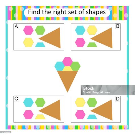 아이들을 위한 논리 퍼즐 올바른 만화 아이스크림 세트를 찾으십시오 정답은 C입니다 어린 시절에 대한 스톡 벡터 아트 및 기타 이미지 어린 시절 지그소 퍼즐 0명