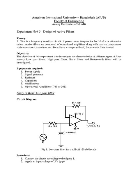 Lab Exercise Design Of Active Filters Pdf Electronic Filter Low Pass Filter