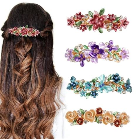 4 Pieces Hair Barrettes Rhinestones Hair Clips Flowers French Clips