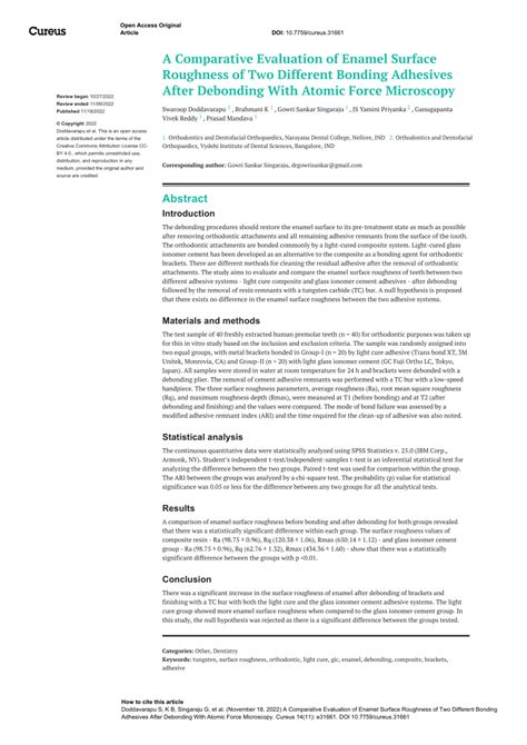 Pdf A Comparative Evaluation Of Enamel Surface Roughness Of Two Different Bonding Adhesives