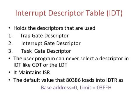 Unit 2 Descriptor Table Register Descriptor Tables The