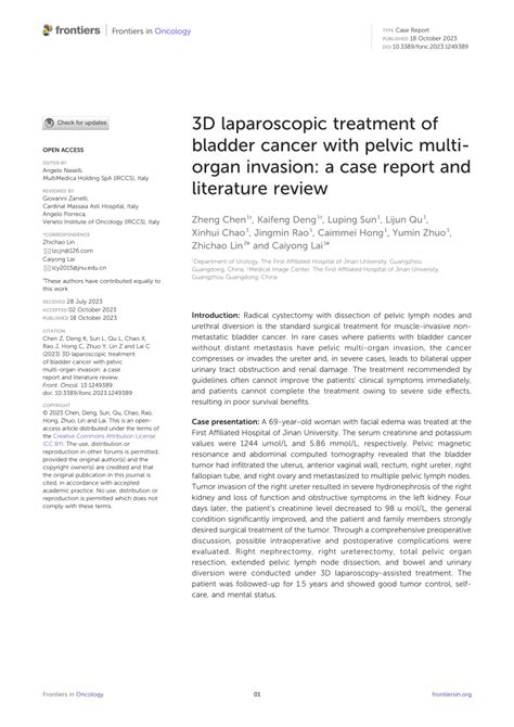 Pdf 3d Laparoscopic Treatment Of Bladder Cancer With Pelvic Multi Organ Invasion A Case