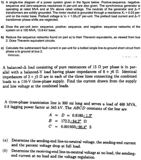 Solved A Single Line Diagram Of A Power System Is Given In The Figure Below Positive Sequence