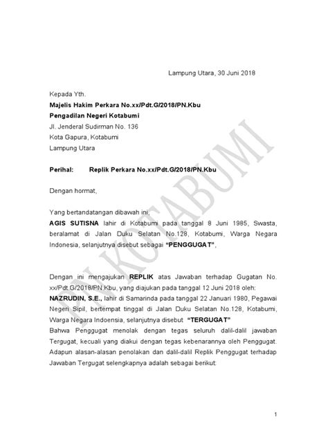 Contoh Replik Penggugat Pdf