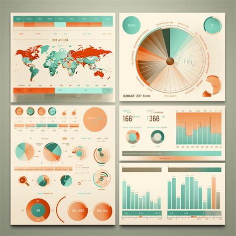 A Comprehensive Set Of Business Analytics And Data Visualization Graphics Rendered In A Vintage
