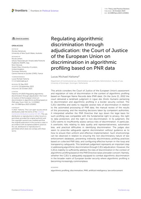 Pdf Regulating Algorithmic Discrimination Through Adjudication The Court Of Justice Of The