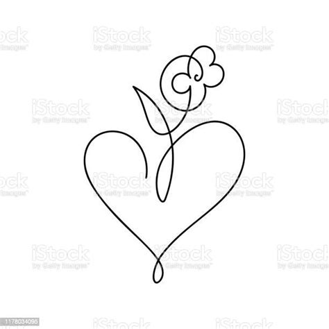 벡터 모노 라인 한 줄 꽃과 마음 발렌타인 데이 손 그린 아이콘입니다 휴일 스케치 낙서 디자인 요소입니다 웹 결혼식 및 인쇄를위한 사랑의 장식 격리된 일러스트레이션 결혼식에