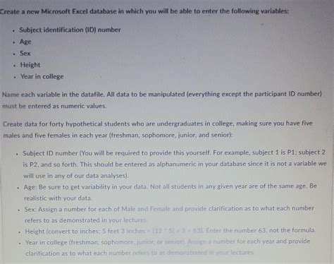 Solved Create A New Microsoft Excel Database In Which You