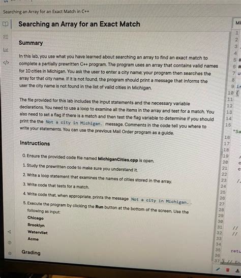 Solved Searching An Array For An Exact Match In Cneeds To