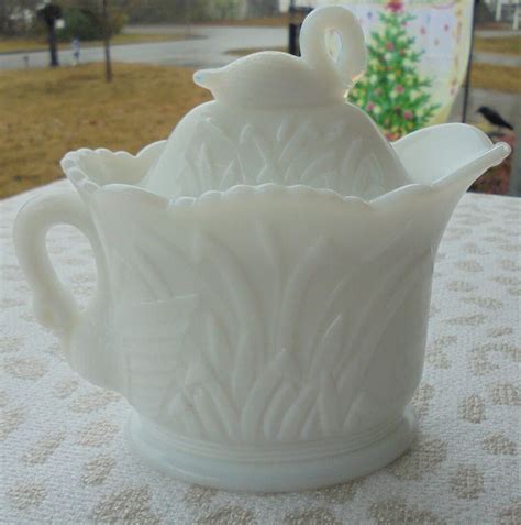 Vintage Westmoreland Swan Milk Glass Creamer With Lid Etsy